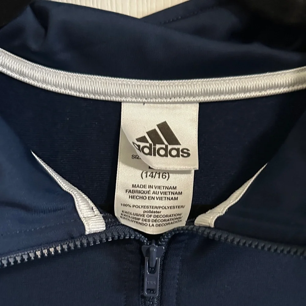 adidas | Jackets & Coats | Adidas Kids Dark Blue Jacket With White ...